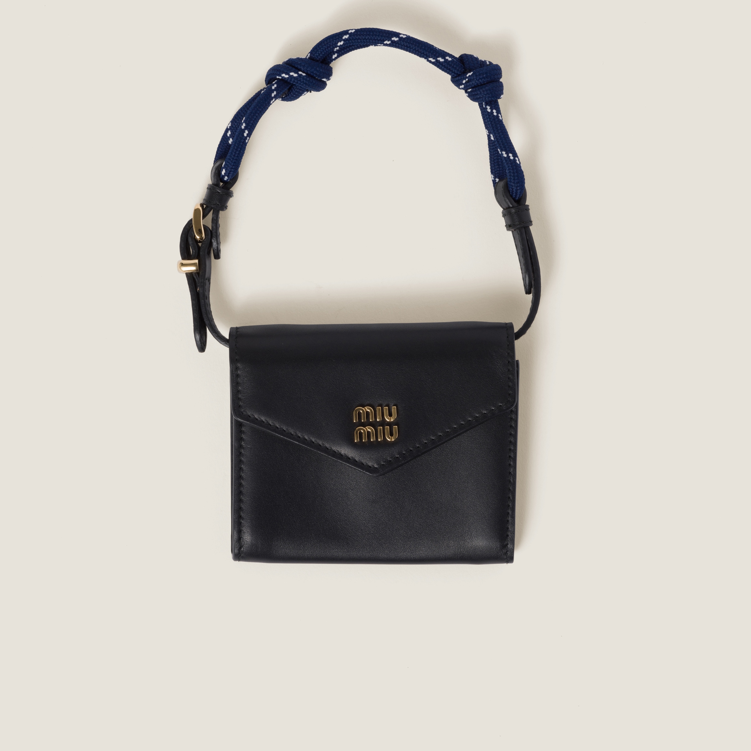 Miu Miu Leather Wallet With Leather And Cord Shoulder Strap